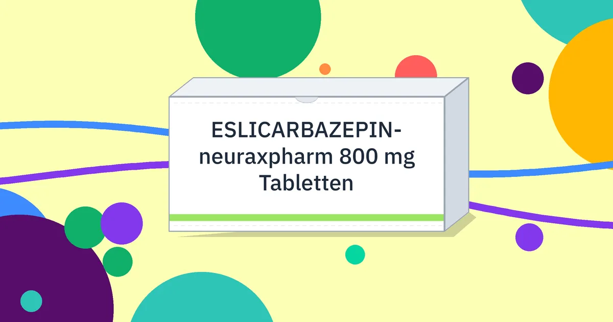 Symbolbild: Packung mit der Aufschrift ESLICARBAZEPIN-neuraxpharm 800 mg Tabletten (PZN 17274664) – Verfügbarkeit und Bezug in Apotheken in Frankfurt am Main