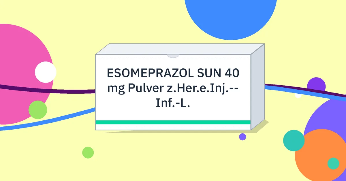 Symbolbild: Packung mit der Aufschrift ESOMEPRAZOL SUN 40 mg Pulver z.Her.e.Inj.--Inf.-L. (PZN 13571537) – Verfügbarkeit und Bezug in Apotheken in Frankfurt am Main
