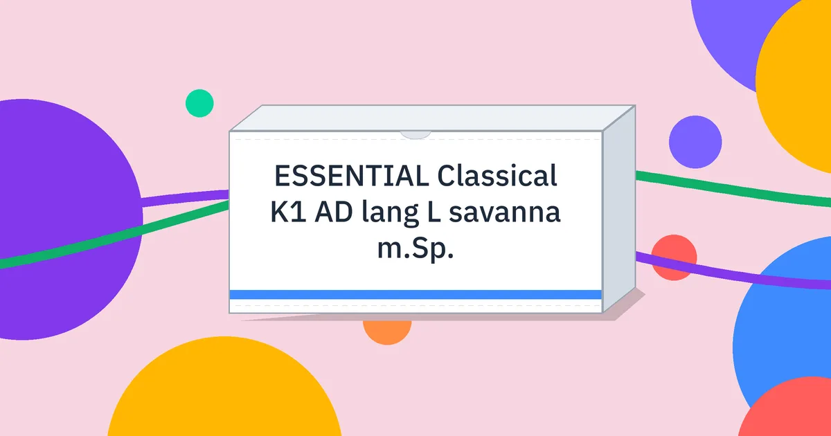 Symbolbild: Packung mit der Aufschrift ESSENTIAL Classical K1 AD lang L savanna m.Sp. (PZN 16999827) – Verfügbarkeit und Bezug in Apotheken in Frankfurt am Main