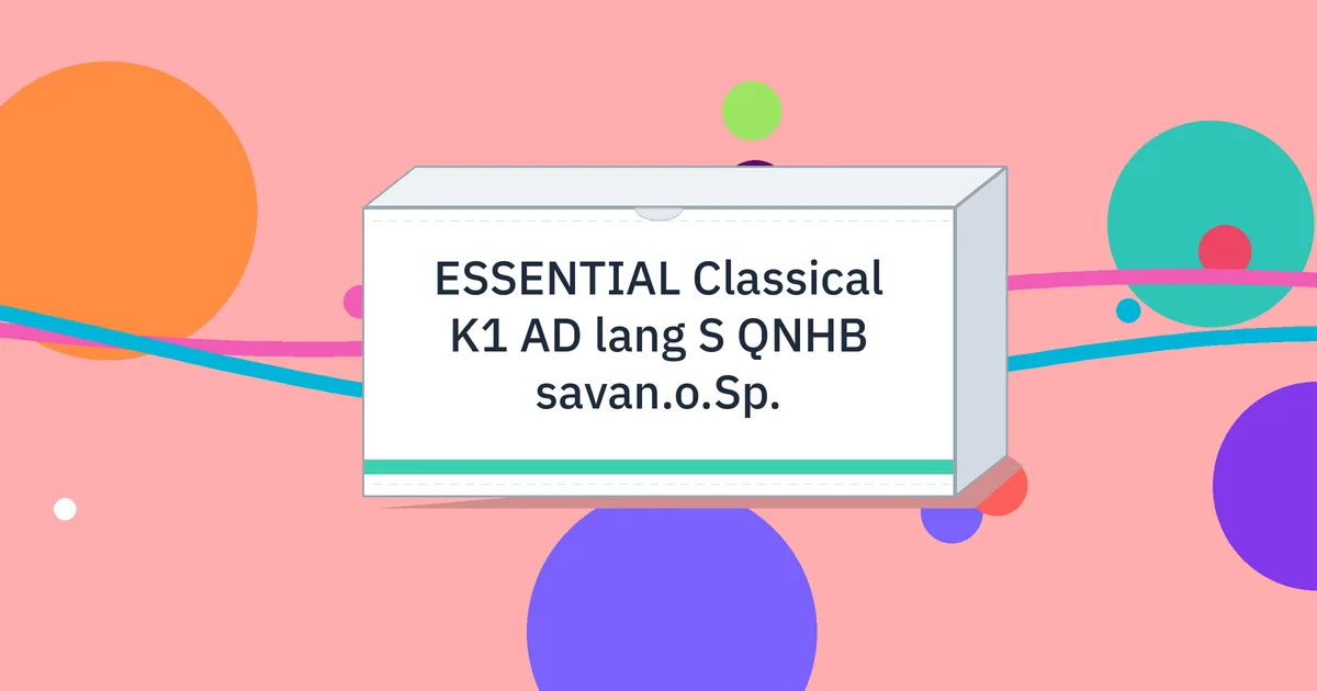 Symbolbild: Packung mit der Aufschrift ESSENTIAL Classical K1 AD lang S QNHB savan.o.Sp. (PZN 18866527) – Verfügbarkeit und Bezug in Apotheken in Frankfurt am Main