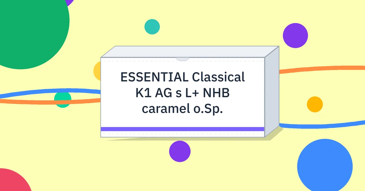 Symbolbild: Packung mit der Aufschrift ESSENTIAL Classical K1 AG s L+ NHB caramel o.Sp. (PZN 17010273) – Verfügbarkeit und Bezug in Apotheken in Frankfurt am Main