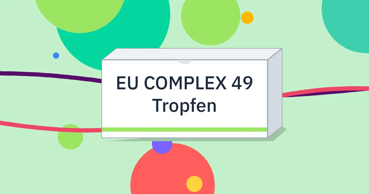 Symbolbild: Packung mit der Aufschrift EU COMPLEX 49 Tropfen (PZN 18162246) – Verfügbarkeit und Bezug in Apotheken in Frankfurt am Main