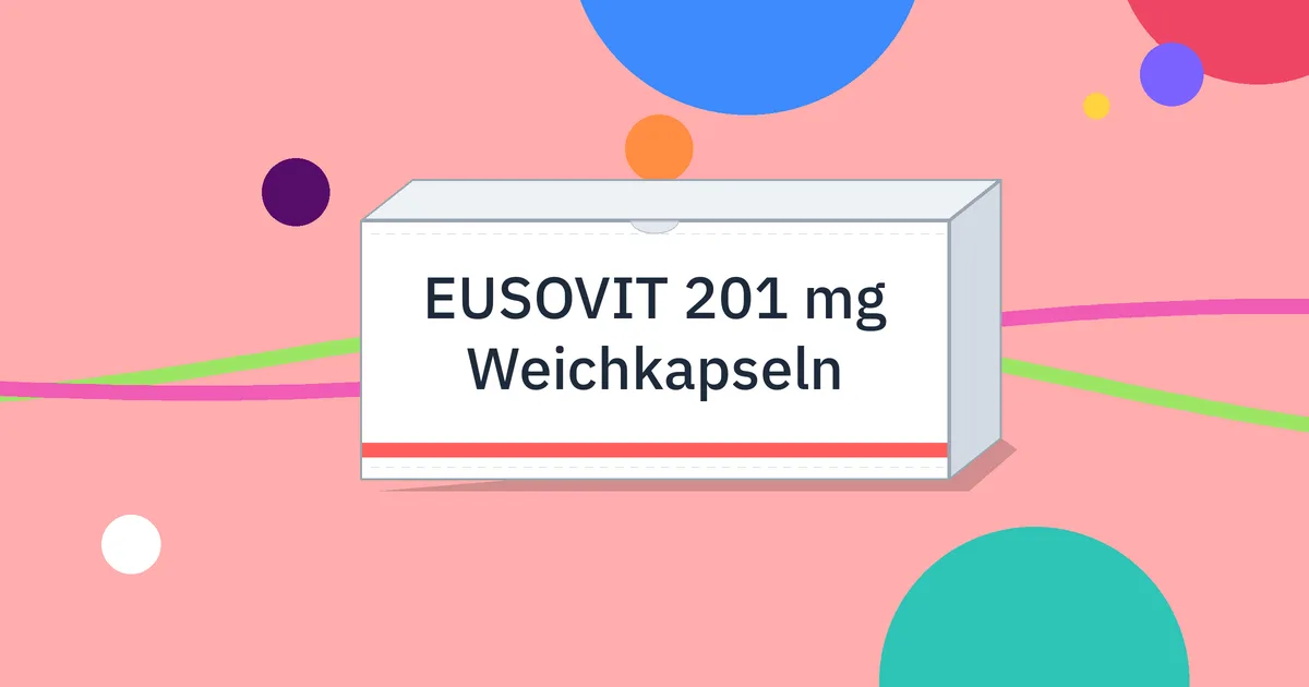 Symbolbild: Packung mit der Aufschrift EUSOVIT 201 mg Weichkapseln (PZN 16572477) – Verfügbarkeit und Bezug in Apotheken in Frankfurt am Main