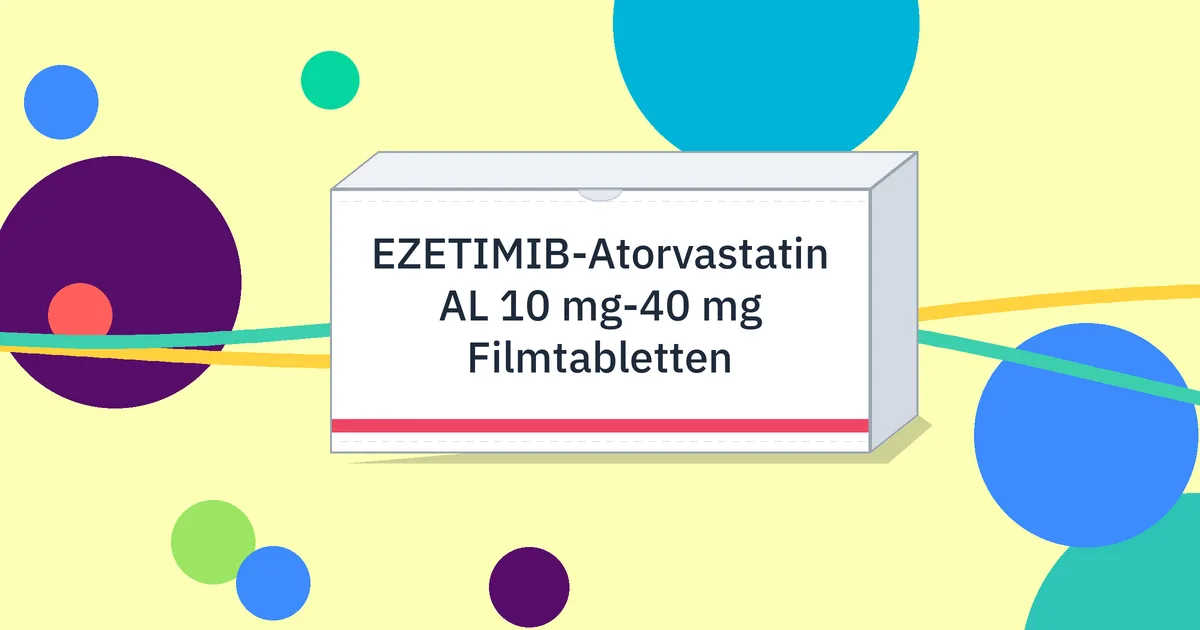 Symbolbild: Packung mit der Aufschrift EZETIMIB-Atorvastatin AL 10 mg-40 mg Filmtabletten (PZN 19181205) – Verfügbarkeit und Bezug in Apotheken in Frankfurt am Main