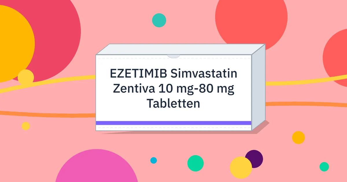 Symbolbild: Packung mit der Aufschrift EZETIMIB Simvastatin Zentiva 10 mg-80 mg Tabletten (PZN 14221207) – Verfügbarkeit und Bezug in Apotheken in Frankfurt am Main