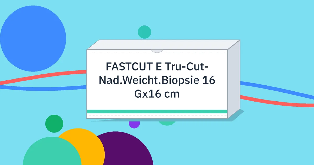 Symbolbild: Packung mit der Aufschrift FASTCUT E Tru-Cut-Nad.Weicht.Biopsie 16 Gx16 cm (PZN 19738777) – Verfügbarkeit und Bezug in Apotheken in Frankfurt am Main