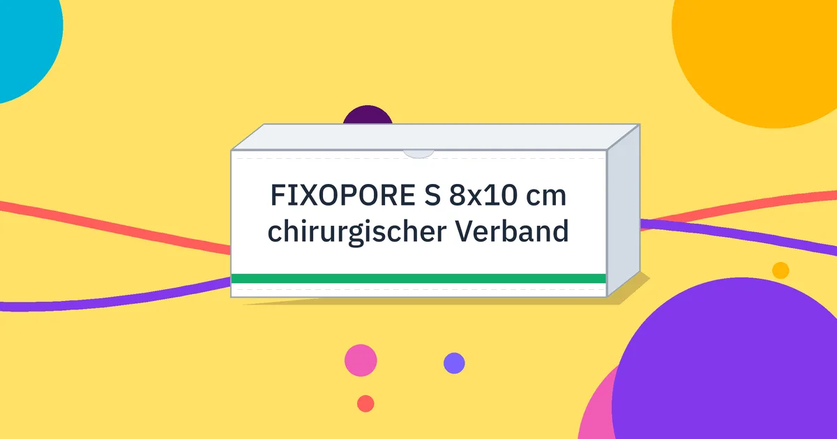 Symbolbild: Packung mit der Aufschrift FIXOPORE S 8x10 cm chirurgischer Verband (PZN 20523964) – Verfügbarkeit und Bezug in Apotheken in Frankfurt am Main