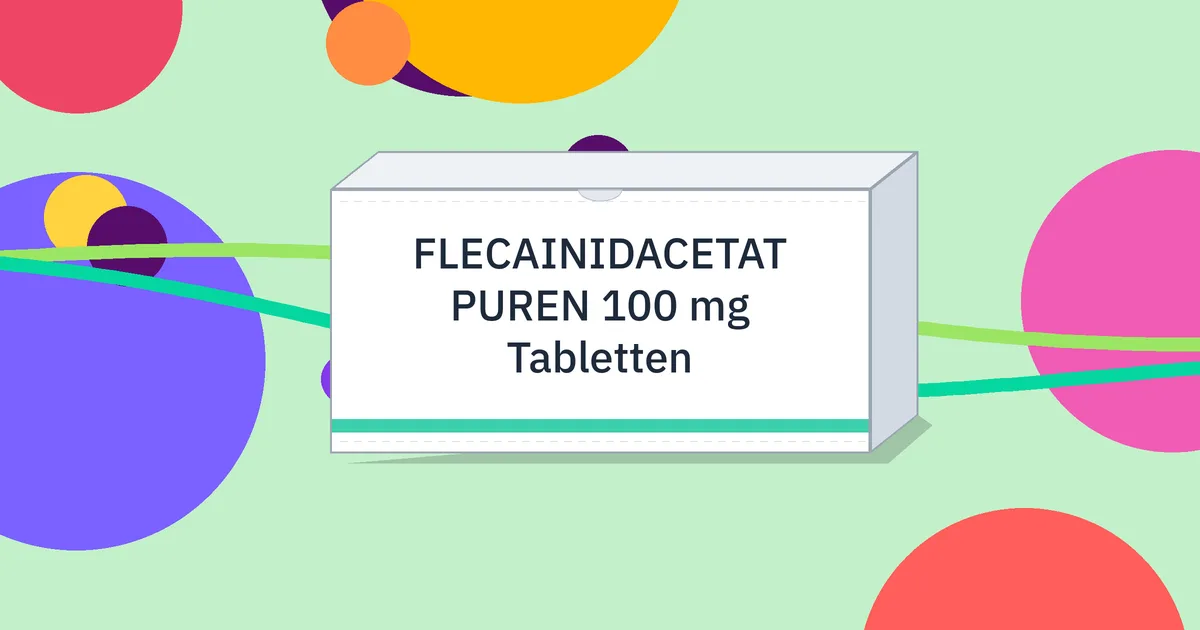 Symbolbild: Packung mit der Aufschrift FLECAINIDACETAT PUREN 100 mg Tabletten (PZN 13250000) – Verfügbarkeit und Bezug in Apotheken in Frankfurt am Main