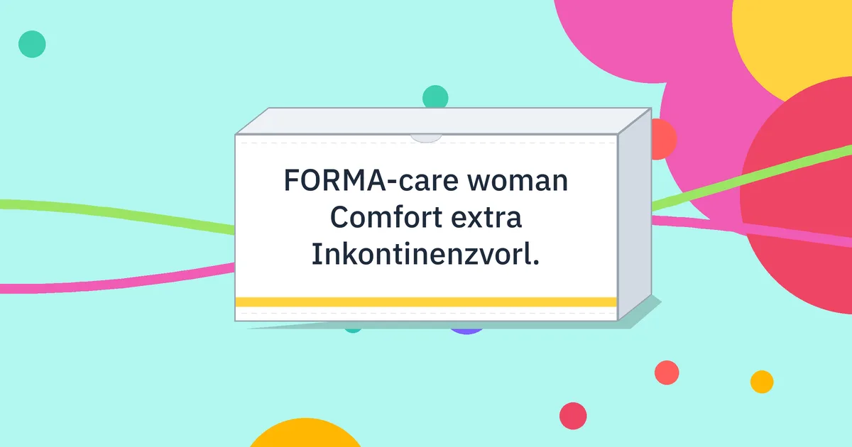 Symbolbild: Packung mit der Aufschrift FORMA-care woman Comfort extra Inkontinenzvorl. (PZN 18851394) – Verfügbarkeit und Bezug in Apotheken in Frankfurt am Main
