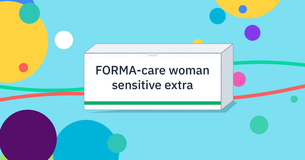 Symbolbild: Packung mit der Aufschrift FORMA-care woman sensitive extra (PZN 02335377) – Verfügbarkeit und Bezug in Apotheken in Frankfurt am Main
