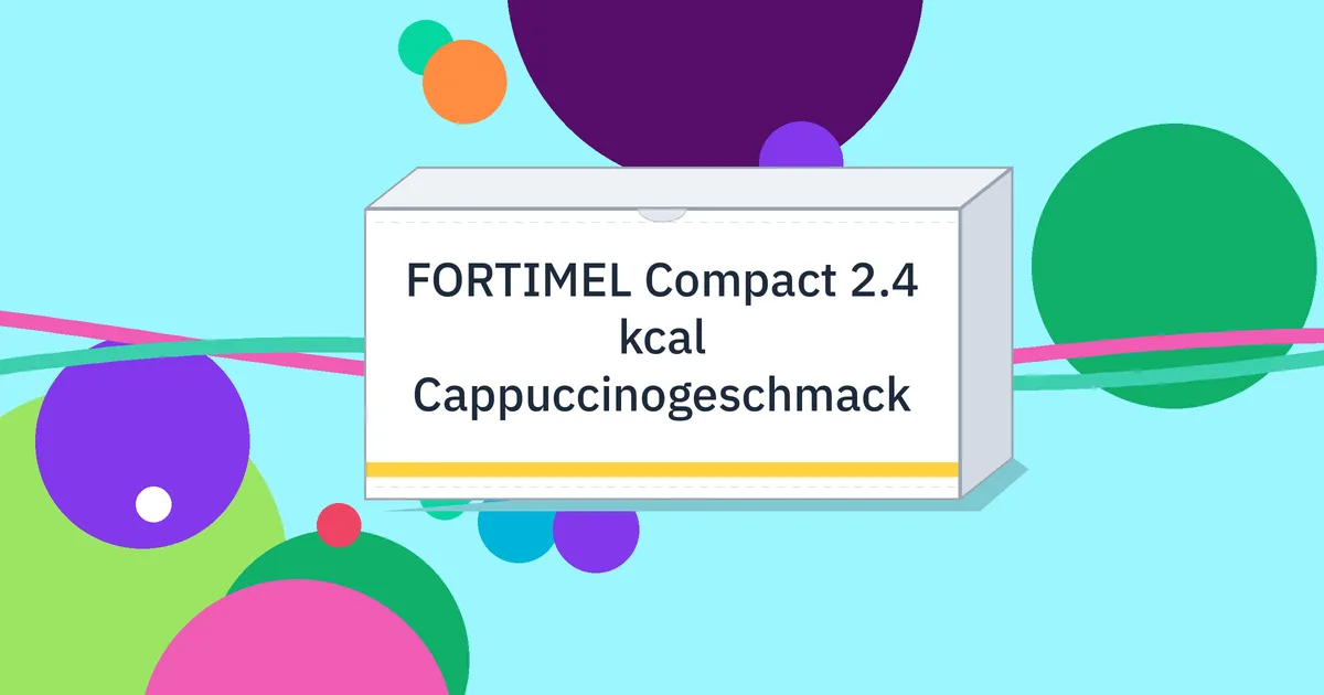 Symbolbild: Packung mit der Aufschrift FORTIMEL Compact 2.4 kcal Cappuccinogeschmack (PZN 10743529) – Verfügbarkeit und Bezug in Apotheken in Frankfurt am Main