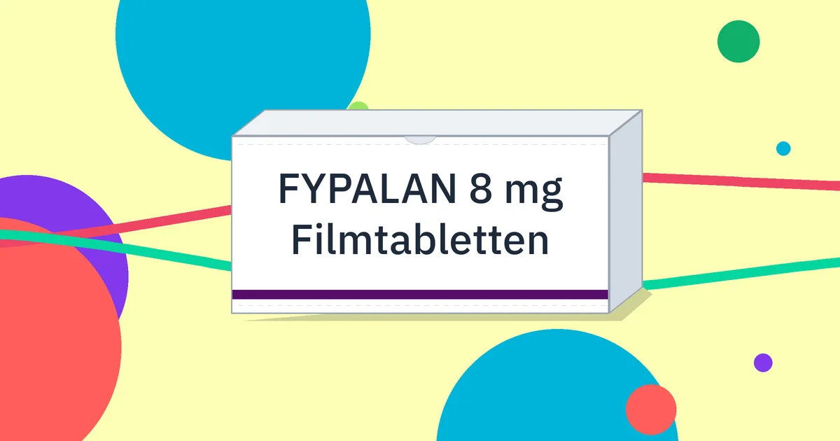 Symbolbild: Packung mit der Aufschrift FYPALAN 8 mg Filmtabletten (PZN 20333382) – Verfügbarkeit und Bezug in Apotheken in Frankfurt am Main
