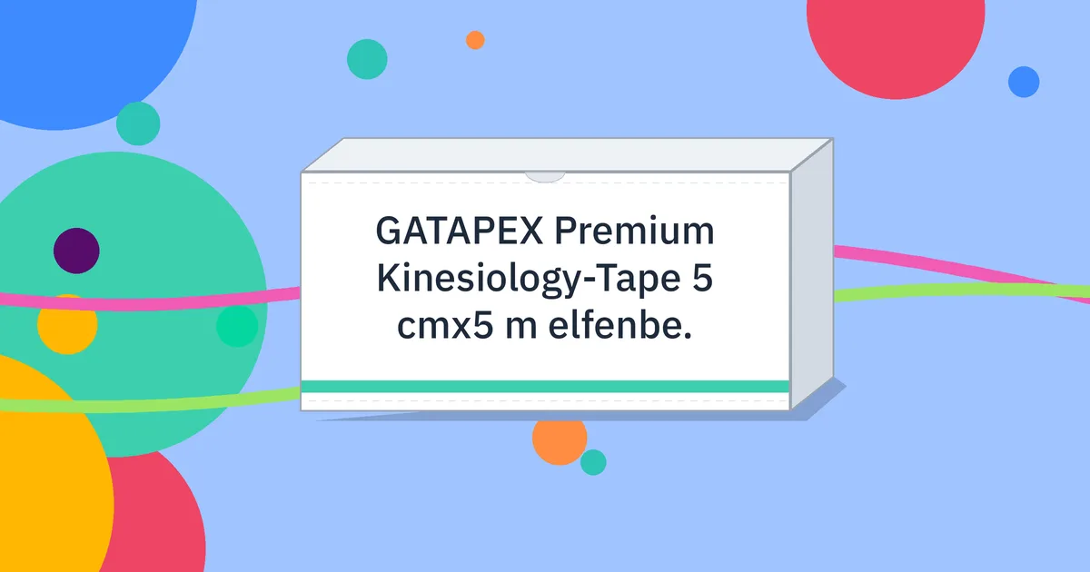Symbolbild: Packung mit der Aufschrift GATAPEX Premium Kinesiology-Tape 5 cmx5 m elfenbe. (PZN 08928575) – Verfügbarkeit und Bezug in Apotheken in Frankfurt am Main