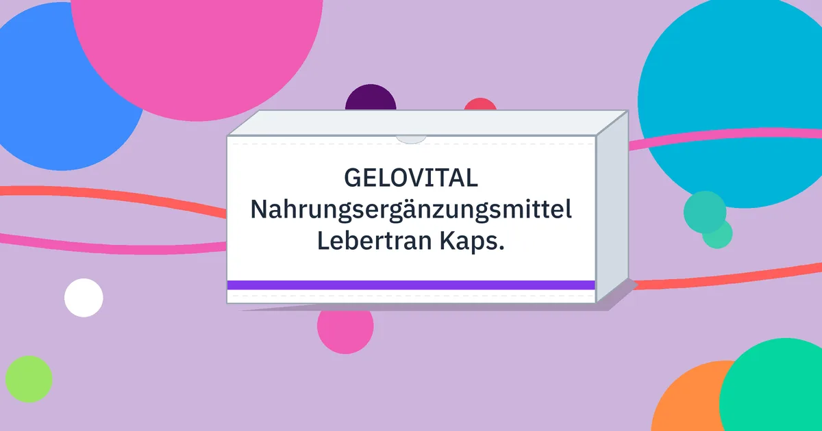 Symbolbild: Packung mit der Aufschrift GELOVITAL Nahrungsergänzungsmittel Lebertran Kaps. (PZN 10320852) – Verfügbarkeit und Bezug in Apotheken in Frankfurt am Main