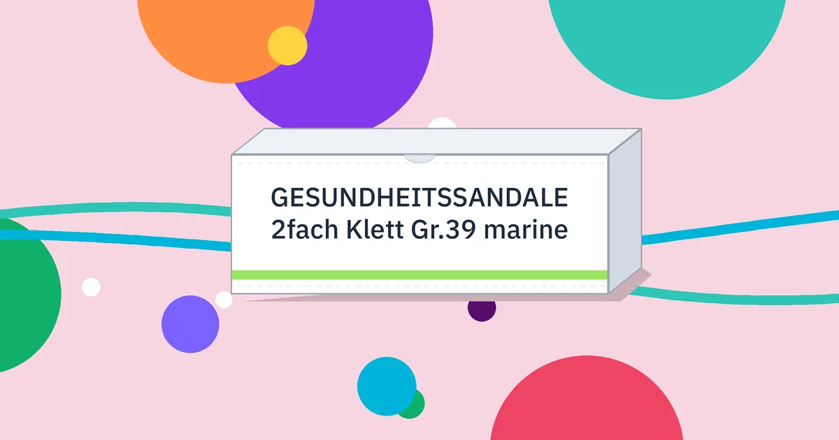 Symbolbild: Packung mit der Aufschrift GESUNDHEITSSANDALE 2fach Klett Gr.39 marine (PZN 13920914) – Verfügbarkeit und Bezug in Apotheken in Frankfurt am Main