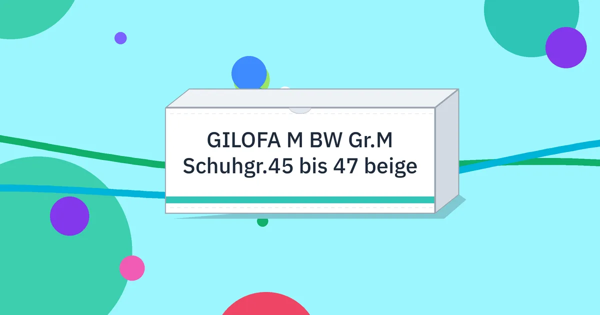 Symbolbild: Packung mit der Aufschrift GILOFA M BW Gr.M Schuhgr.45 bis 47 beige (PZN 16724757) – Verfügbarkeit und Bezug in Apotheken in Frankfurt am Main