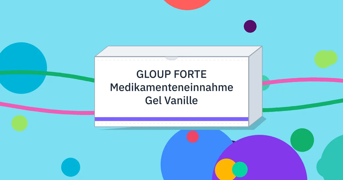 Symbolbild: Packung mit der Aufschrift GLOUP FORTE Medikamenteneinnahme Gel Vanille (PZN 15203252) – Verfügbarkeit und Bezug in Apotheken in Frankfurt am Main