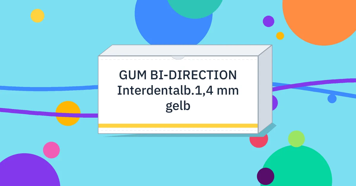 Symbolbild: Packung mit der Aufschrift GUM BI-DIRECTION Interdentalb.1,4 mm gelb (PZN 16905424) – Verfügbarkeit und Bezug in Apotheken in Frankfurt am Main