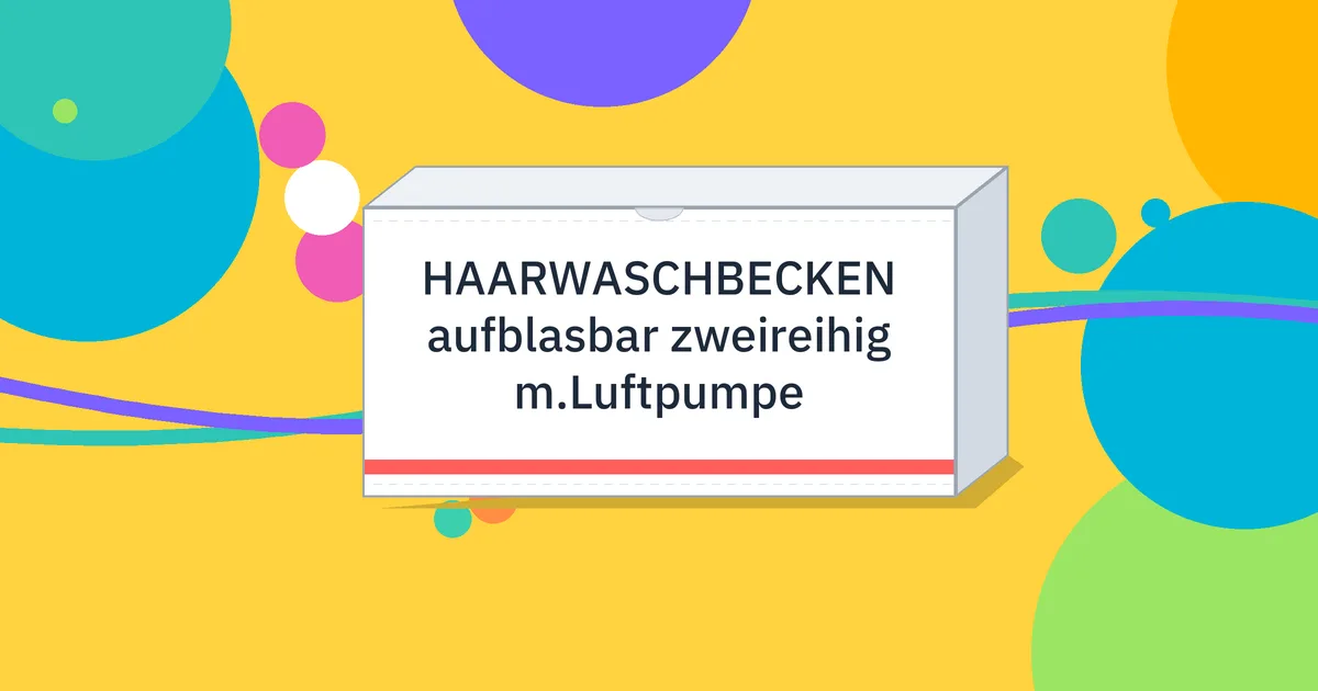 Symbolbild: Packung mit der Aufschrift HAARWASCHBECKEN aufblasbar zweireihig m.Luftpumpe (PZN 19497954) – Verfügbarkeit und Bezug in Apotheken in Frankfurt am Main