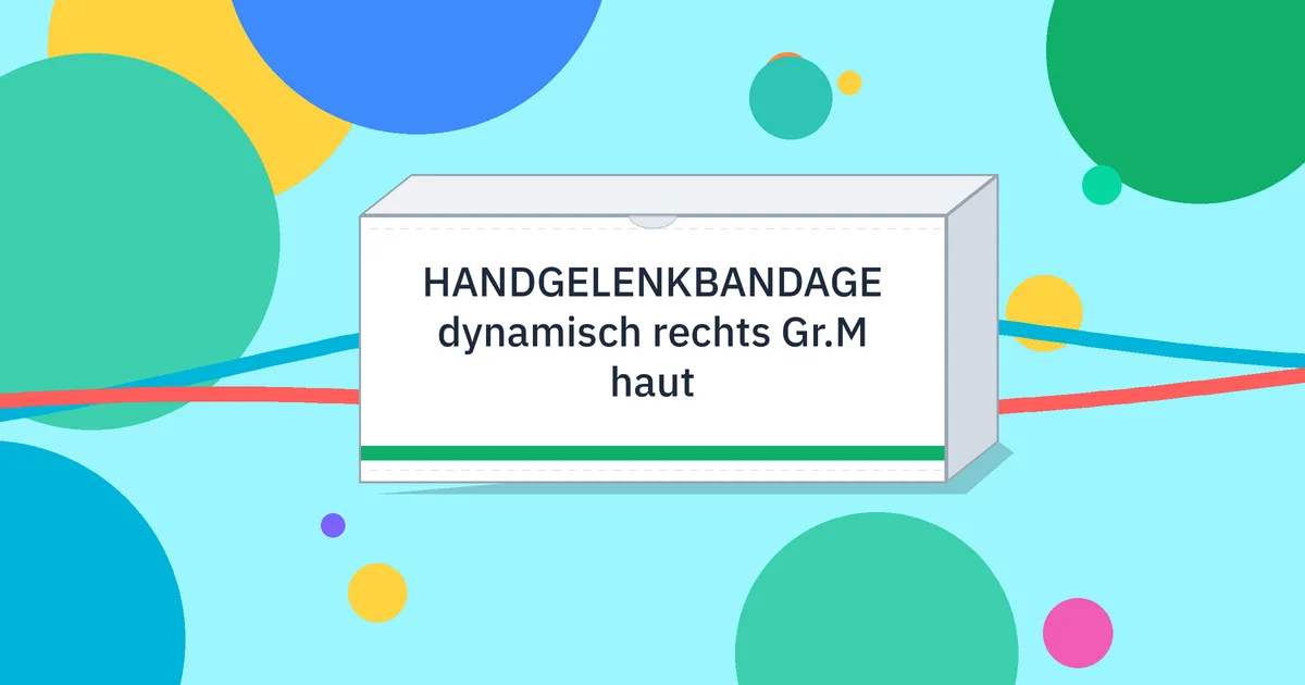 Symbolbild: Packung mit der Aufschrift HANDGELENKBANDAGE dynamisch rechts Gr.M haut (PZN 13827362) – Verfügbarkeit und Bezug in Apotheken in Frankfurt am Main