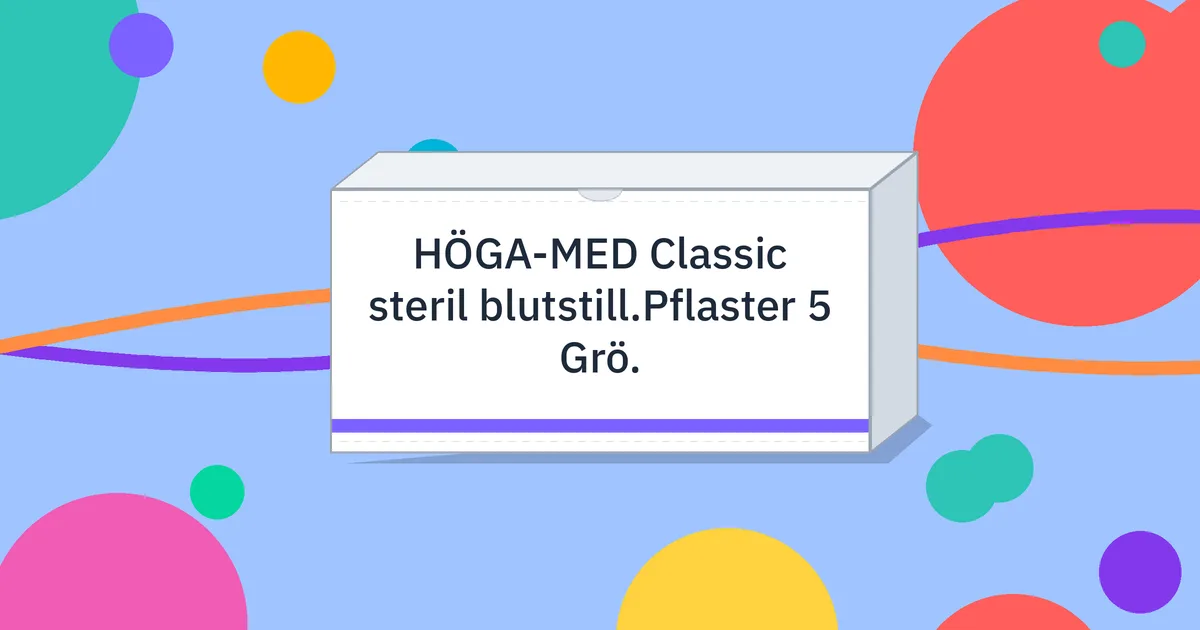 Symbolbild: Packung mit der Aufschrift HÖGA-MED Classic steril blutstill.Pflaster 5 Grö. (PZN 16806716) – Verfügbarkeit und Bezug in Apotheken in Frankfurt am Main