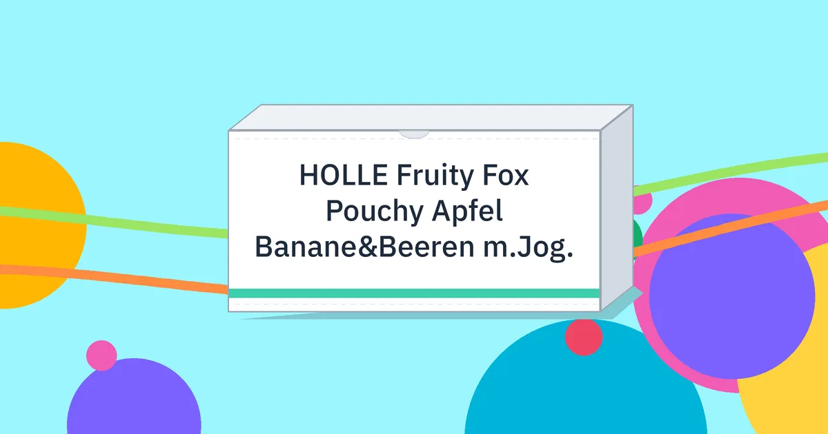 Symbolbild: Packung mit der Aufschrift HOLLE Fruity Fox Pouchy Apfel Banane&Beeren m.Jog. (PZN 17449678) – Verfügbarkeit und Bezug in Apotheken in Frankfurt am Main