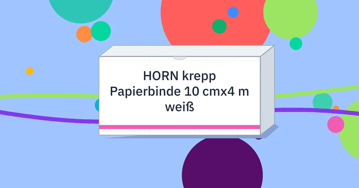 Symbolbild: Packung mit der Aufschrift HORN krepp Papierbinde 10 cmx4 m weiß (PZN 04635787) – Verfügbarkeit und Bezug in Apotheken in Frankfurt am Main