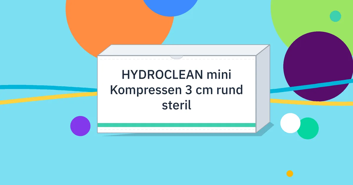 Symbolbild: Packung mit der Aufschrift HYDROCLEAN mini Kompressen 3 cm rund steril (PZN 18127563) – Verfügbarkeit und Bezug in Apotheken in Frankfurt am Main