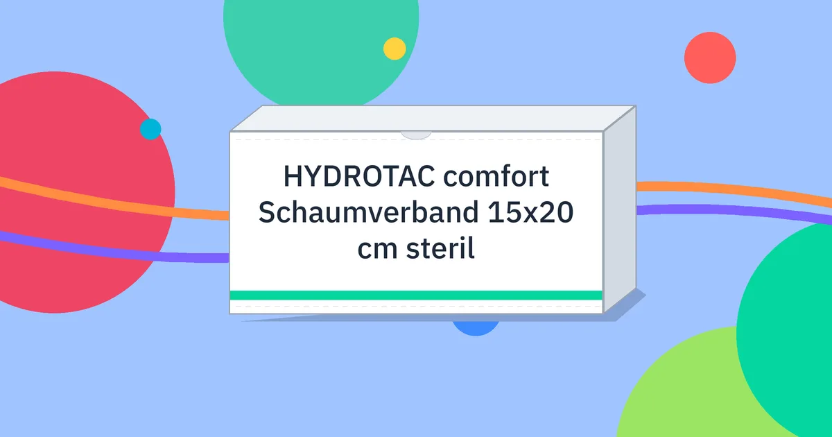 Symbolbild: Packung mit der Aufschrift HYDROTAC comfort Schaumverband 15x20 cm steril (PZN 18127830) – Verfügbarkeit und Bezug in Apotheken in Frankfurt am Main
