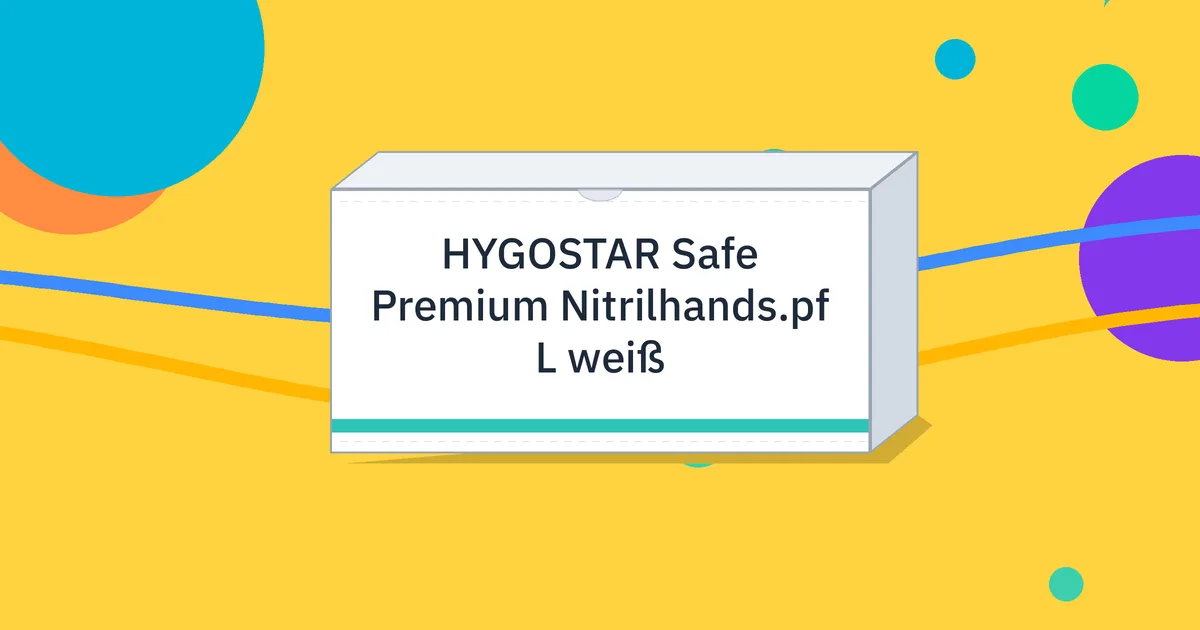 Symbolbild: Packung mit der Aufschrift HYGOSTAR Safe Premium Nitrilhands.pf L weiß (PZN 20773454) – Verfügbarkeit und Bezug in Apotheken in Frankfurt am Main