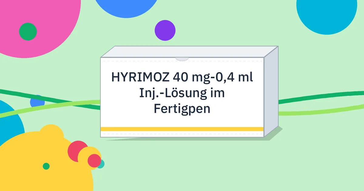 Symbolbild: Packung mit der Aufschrift HYRIMOZ 40 mg-0,4 ml Inj.-Lösung im Fertigpen (PZN 19170408) – Verfügbarkeit und Bezug in Apotheken in Frankfurt am Main