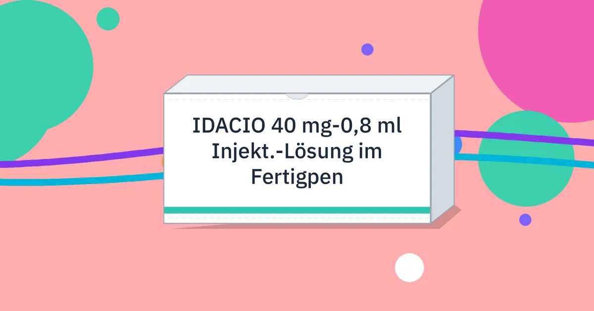 Symbolbild: Packung mit der Aufschrift IDACIO 40 mg-0,8 ml Injekt.-Lösung im Fertigpen (PZN 18022976) – Verfügbarkeit und Bezug in Apotheken in Frankfurt am Main