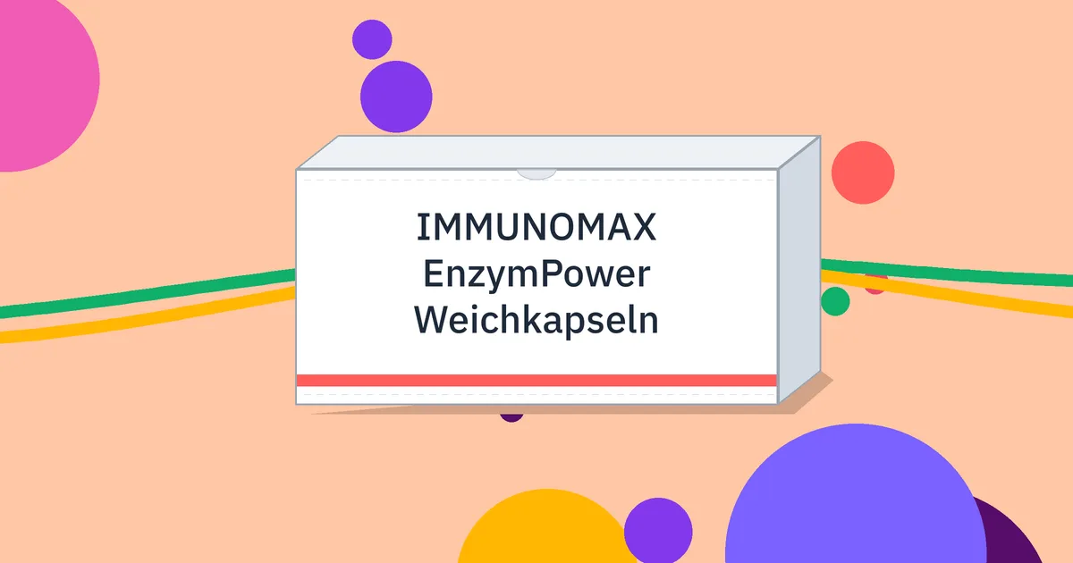 Symbolbild: Packung mit der Aufschrift IMMUNOMAX EnzymPower Weichkapseln (PZN 14404161) – Verfügbarkeit und Bezug in Apotheken in Frankfurt am Main