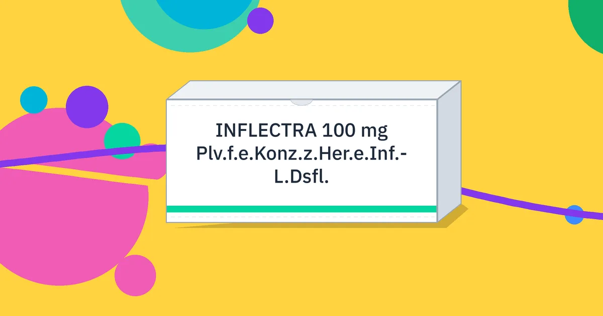 Symbolbild: Packung mit der Aufschrift INFLECTRA 100 mg Plv.f.e.Konz.z.Her.e.Inf.-L.Dsfl. (PZN 11217323) – Verfügbarkeit und Bezug in Apotheken in Frankfurt am Main