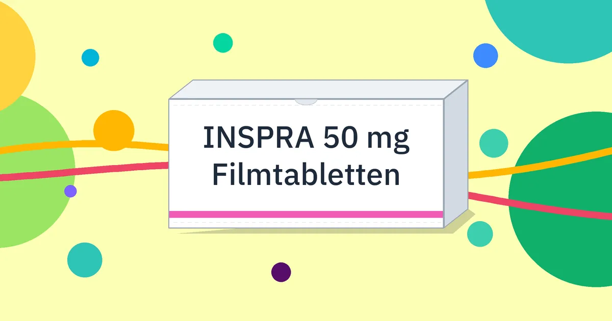 Symbolbild: Packung mit der Aufschrift INSPRA 50 mg Filmtabletten (PZN 03268950) – Verfügbarkeit und Bezug in Apotheken in Frankfurt am Main