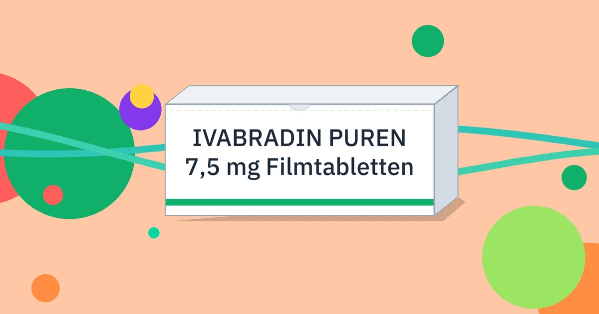 Symbolbild: Packung mit der Aufschrift IVABRADIN PUREN 7,5 mg Filmtabletten (PZN 12503752) – Verfügbarkeit und Bezug in Apotheken in Frankfurt am Main