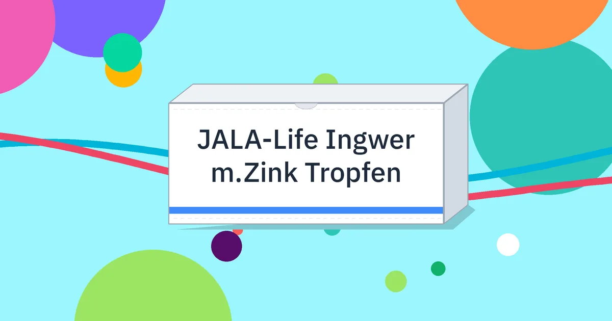 Symbolbild: Packung mit der Aufschrift JALA-Life Ingwer m.Zink Tropfen (PZN 19488464) – Verfügbarkeit und Bezug in Apotheken in Frankfurt am Main