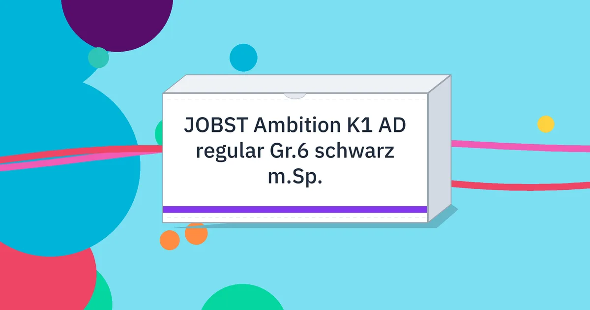 Symbolbild: Packung mit der Aufschrift JOBST Ambition K1 AD regular Gr.6 schwarz m.Sp. (PZN 11020425) – Verfügbarkeit und Bezug in Apotheken in Frankfurt am Main