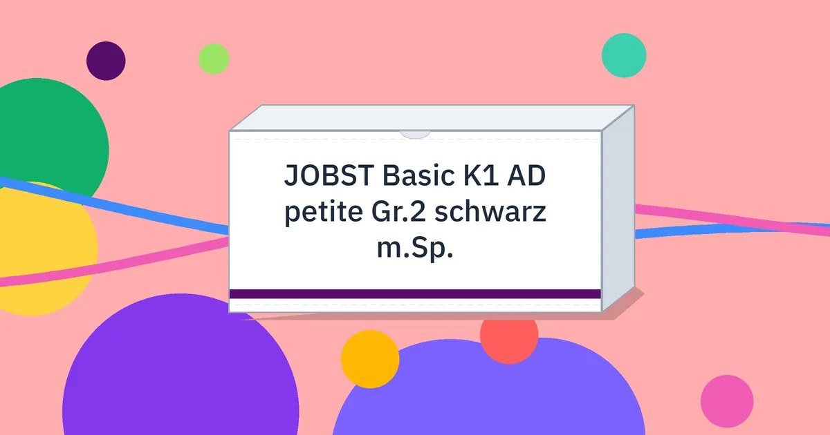 Symbolbild: Packung mit der Aufschrift JOBST Basic K1 AD petite Gr.2 schwarz m.Sp. (PZN 15310752) – Verfügbarkeit und Bezug in Apotheken in Frankfurt am Main