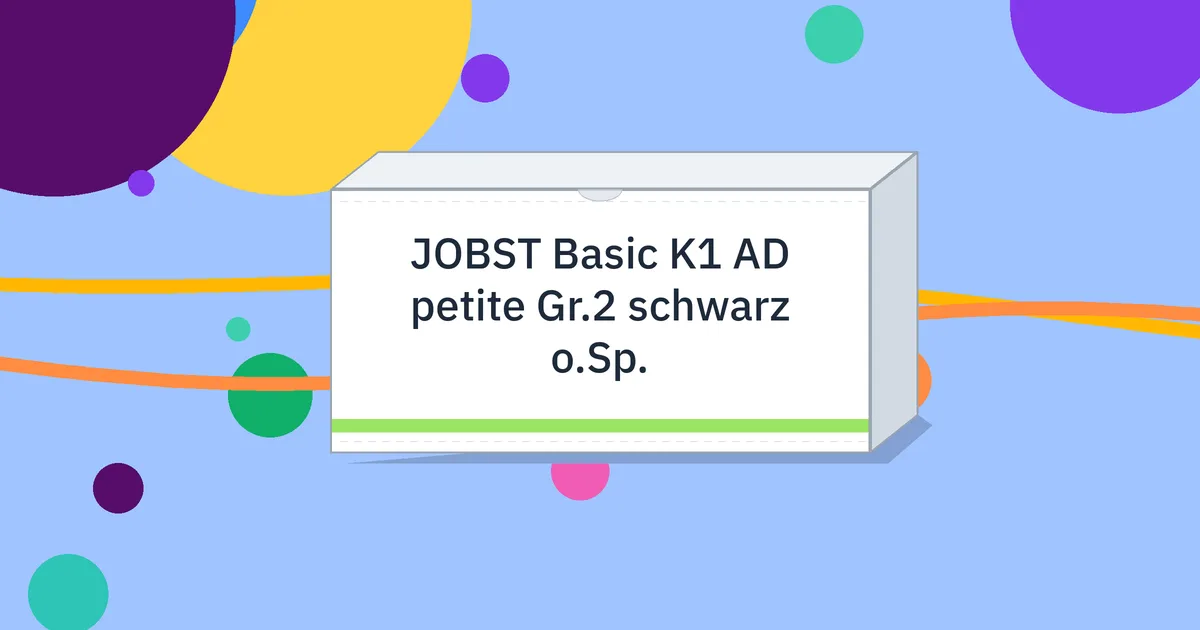Symbolbild: Packung mit der Aufschrift JOBST Basic K1 AD petite Gr.2 schwarz o.Sp. (PZN 15310686) – Verfügbarkeit und Bezug in Apotheken in Frankfurt am Main