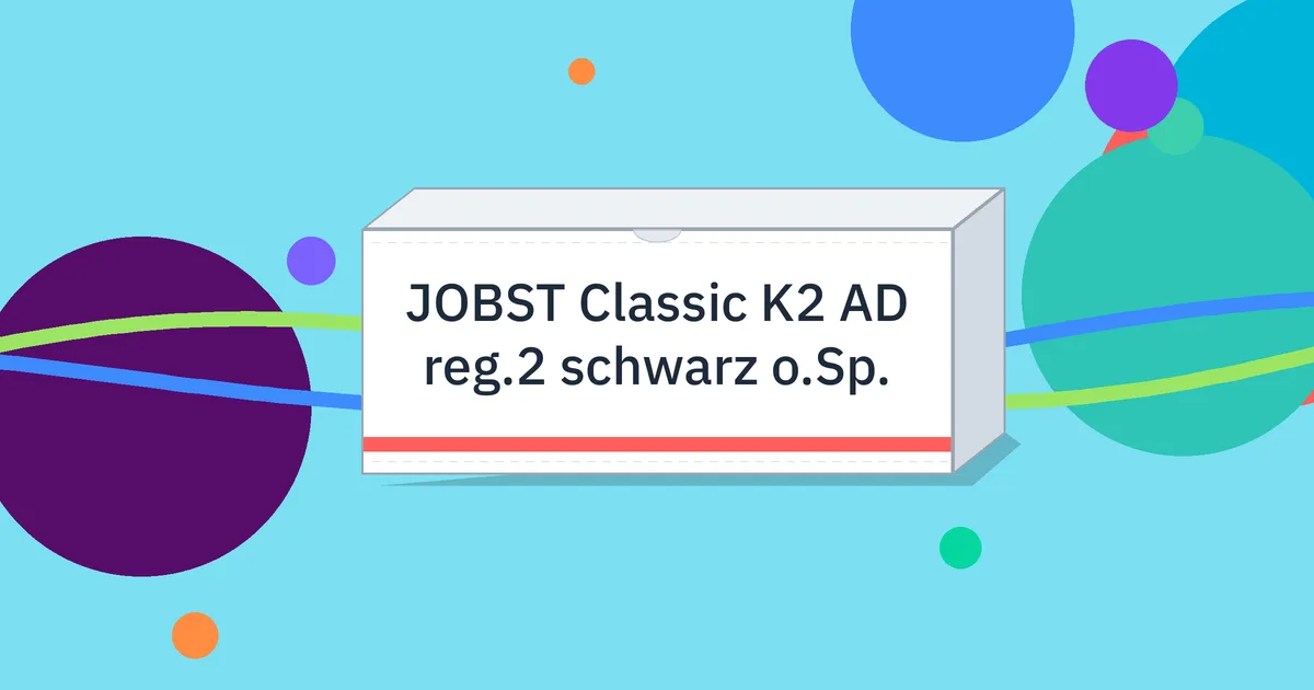 Symbolbild: Packung mit der Aufschrift JOBST Classic K2 AD reg.2 schwarz o.Sp. (PZN 11269254) – Verfügbarkeit und Bezug in Apotheken in Frankfurt am Main