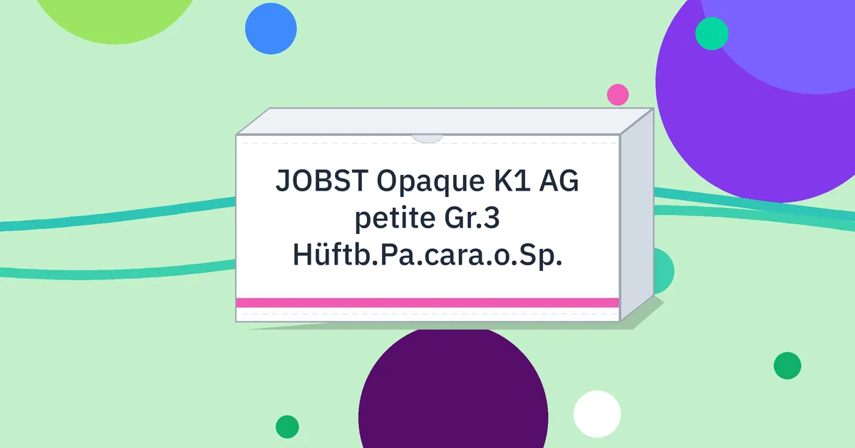 Symbolbild: Packung mit der Aufschrift JOBST Opaque K1 AG petite Gr.3 Hüftb.Pa.cara.o.Sp. (PZN 13098621) – Verfügbarkeit und Bezug in Apotheken in Frankfurt am Main