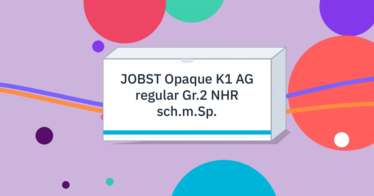 Symbolbild: Packung mit der Aufschrift JOBST Opaque K1 AG regular Gr.2 NHR sch.m.Sp. (PZN 13091694) – Verfügbarkeit und Bezug in Apotheken in Frankfurt am Main