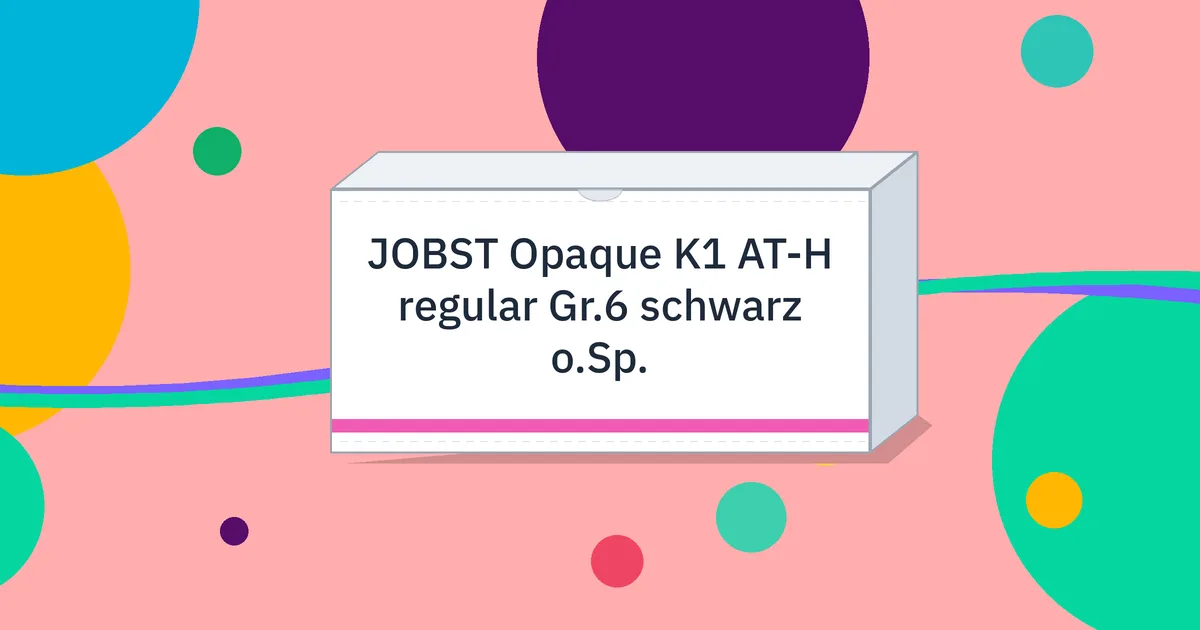 Symbolbild: Packung mit der Aufschrift JOBST Opaque K1 AT-H regular Gr.6 schwarz o.Sp. (PZN 13105835) – Verfügbarkeit und Bezug in Apotheken in Frankfurt am Main