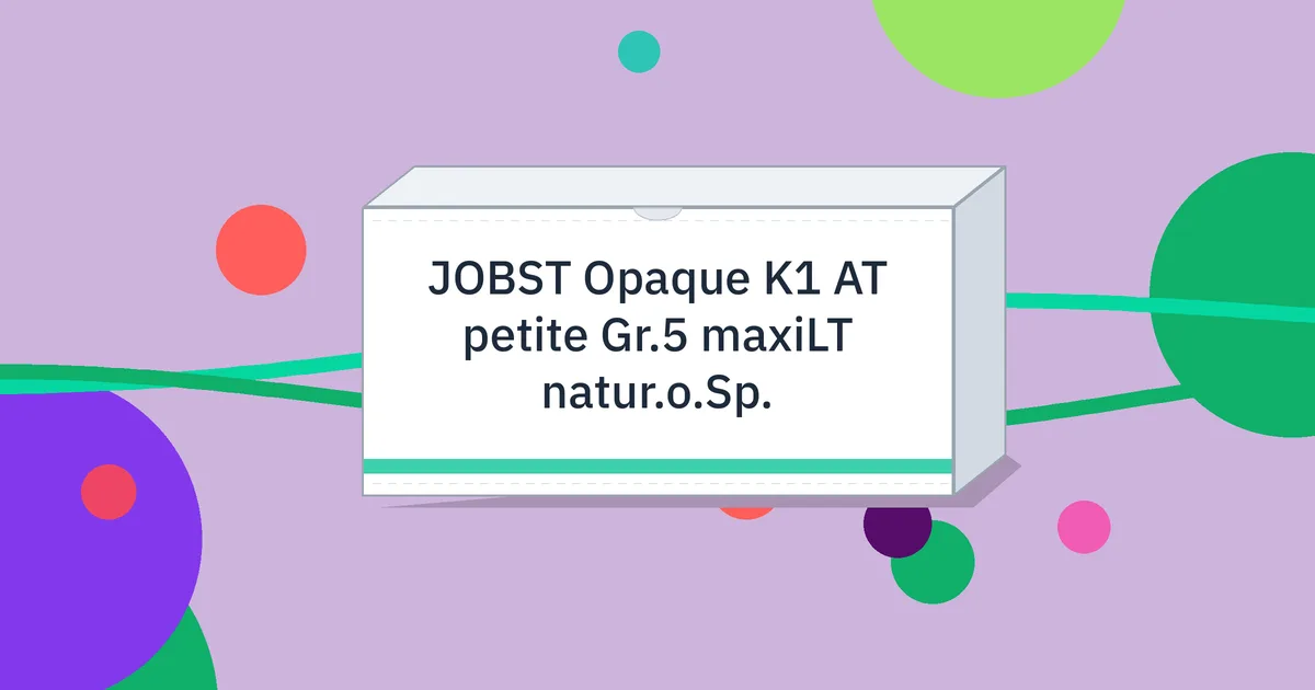 Symbolbild: Packung mit der Aufschrift JOBST Opaque K1 AT petite Gr.5 maxiLT natur.o.Sp. (PZN 13103291) – Verfügbarkeit und Bezug in Apotheken in Frankfurt am Main