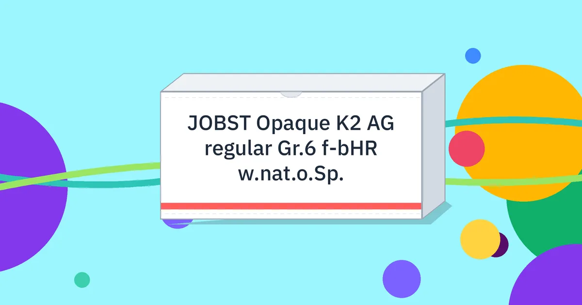 Symbolbild: Packung mit der Aufschrift JOBST Opaque K2 AG regular Gr.6 f-bHR w.nat.o.Sp. (PZN 11253224) – Verfügbarkeit und Bezug in Apotheken in Frankfurt am Main