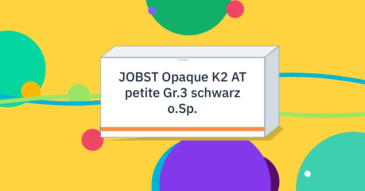 Symbolbild: Packung mit der Aufschrift JOBST Opaque K2 AT petite Gr.3 schwarz o.Sp. (PZN 11257529) – Verfügbarkeit und Bezug in Apotheken in Frankfurt am Main