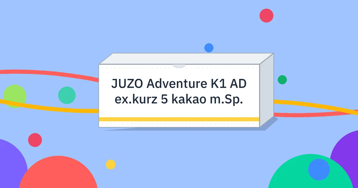 Symbolbild: Packung mit der Aufschrift JUZO Adventure K1 AD ex.kurz 5 kakao m.Sp. (PZN 14978086) – Verfügbarkeit und Bezug in Apotheken in Frankfurt am Main