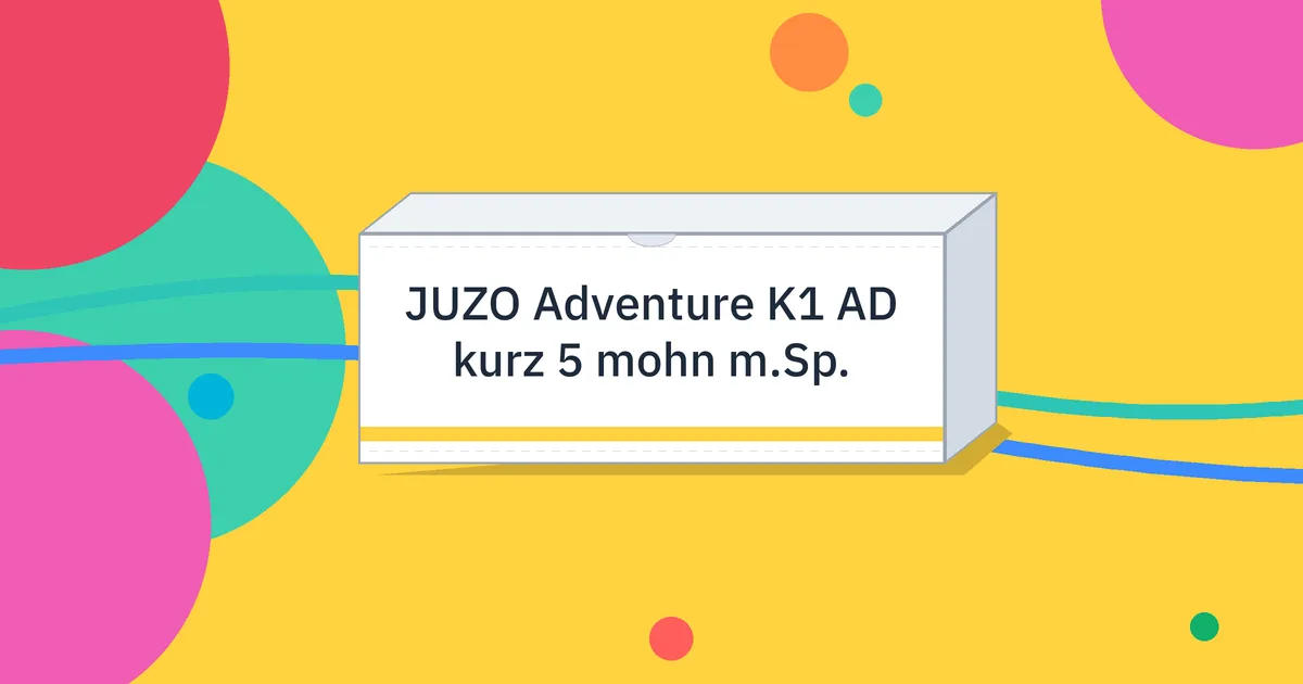 Symbolbild: Packung mit der Aufschrift JUZO Adventure K1 AD kurz 5 mohn m.Sp. (PZN 14972528) – Verfügbarkeit und Bezug in Apotheken in Frankfurt am Main