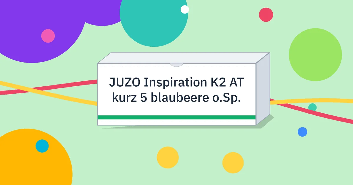 Symbolbild: Packung mit der Aufschrift JUZO Inspiration K2 AT kurz 5 blaubeere o.Sp. (PZN 14931541) – Verfügbarkeit und Bezug in Apotheken in Frankfurt am Main